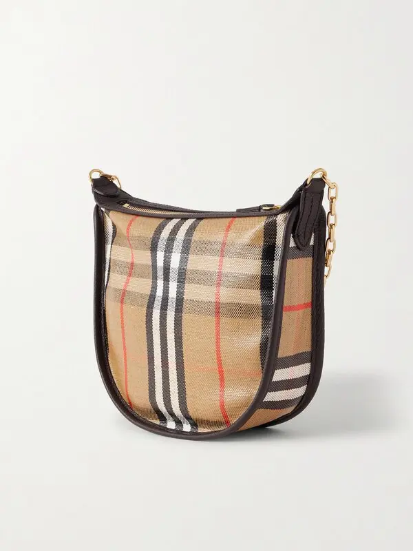 Burberry Leather-trimmed Checked Coated-canvas Shoulder Bag - Neutrals