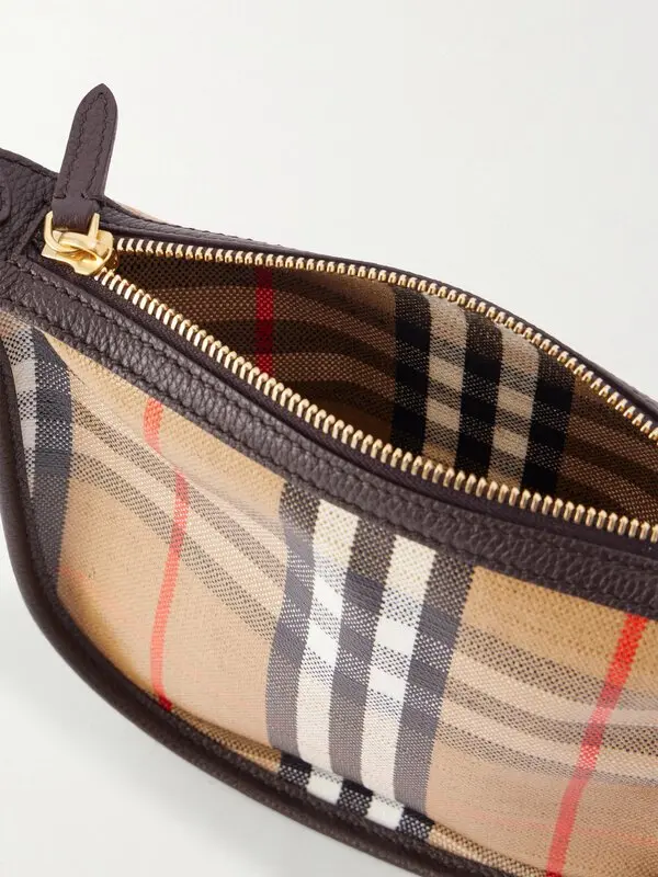 Burberry Leather-trimmed Checked Coated-canvas Shoulder Bag - Neutrals