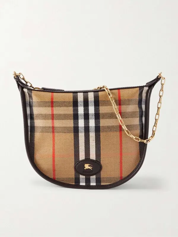Burberry Leather-trimmed Checked Coated-canvas Shoulder Bag - Sand