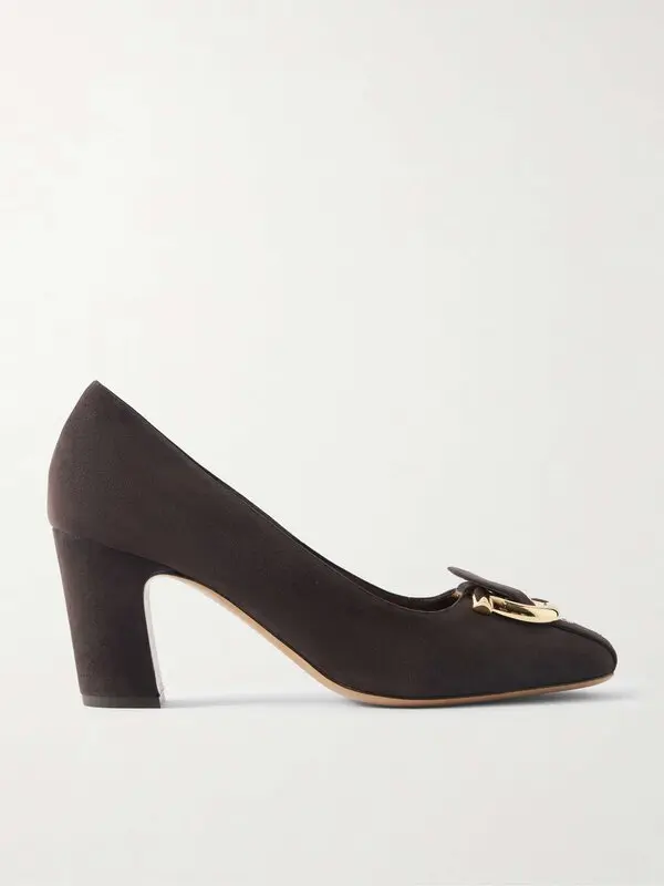 FERRAGAMO Gancini Buckled Suede Pumps - Chocolate