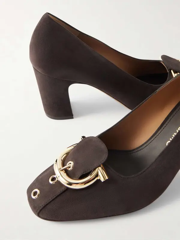 FERRAGAMO Gancini Buckled Suede Pumps