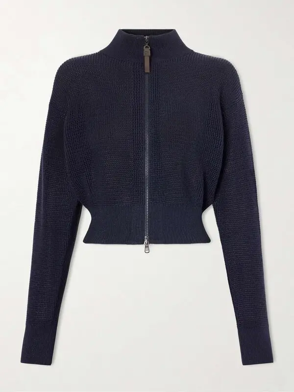 Brunello Cucinelli Embellished Cotton-blend Zip-up Cardigan - Navy