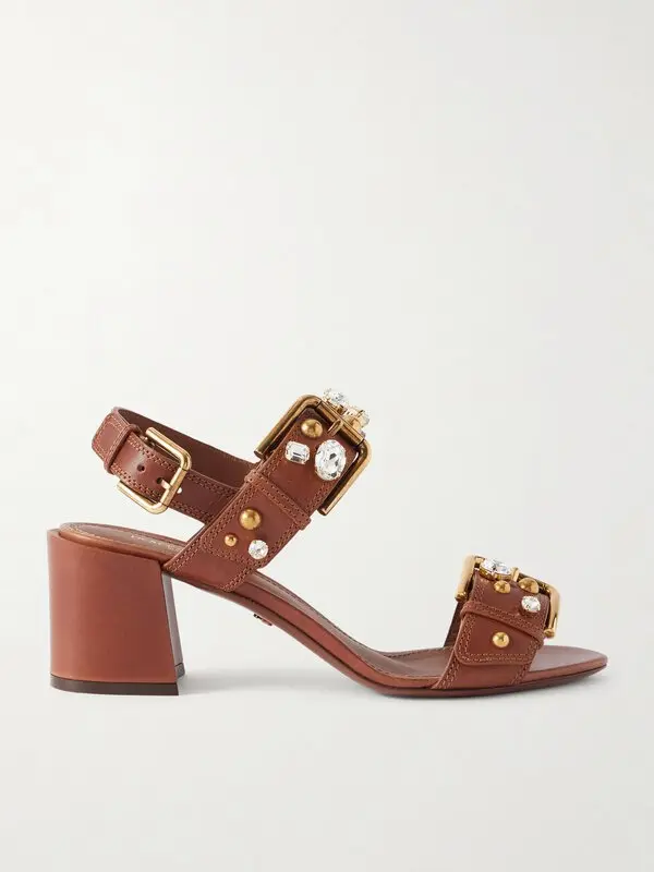Dolce & Gabbana Embellished Leather Slingback Sandals - Brown