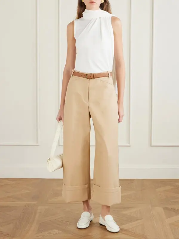 Another Tomorrow Organic Cotton High-rise Wide-leg Pants - Neutrals