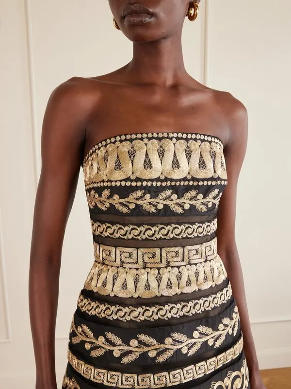 Carolina Herrera Strapless Embroidered Mini Dress - Gold