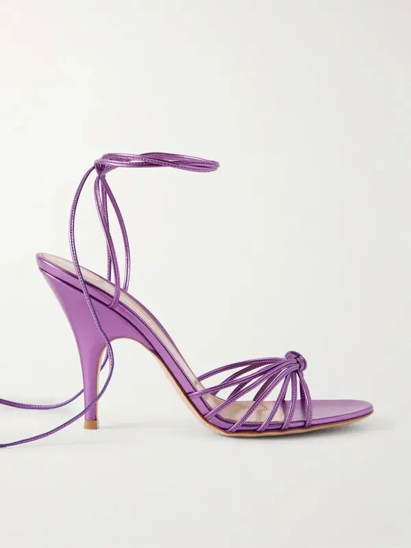 GIANVITO ROSSI 85 Metallic Leather Sandals - Lilac