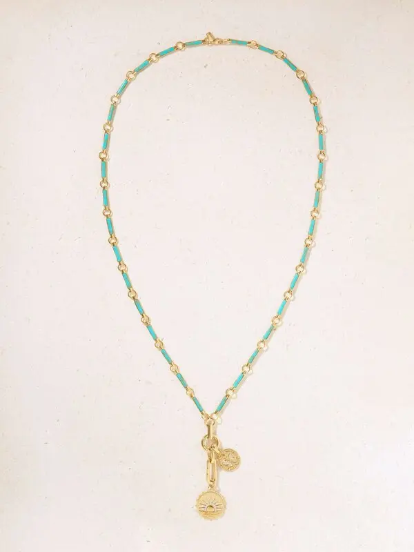 FOUNDRAE New Beginnings Drop Element 18-karat Turquoise And Diamond Necklace - Gold