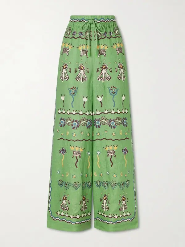 ALEMAIS Sun Dancer Printed Linen Wide-leg Pants - Multi