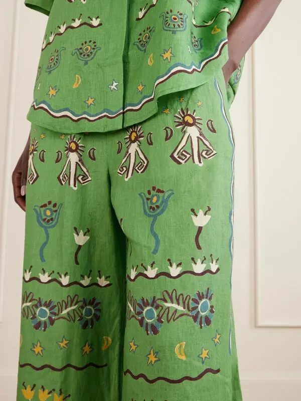 ALEMAIS Sun Dancer Printed Linen Wide-leg Pants - Multi
