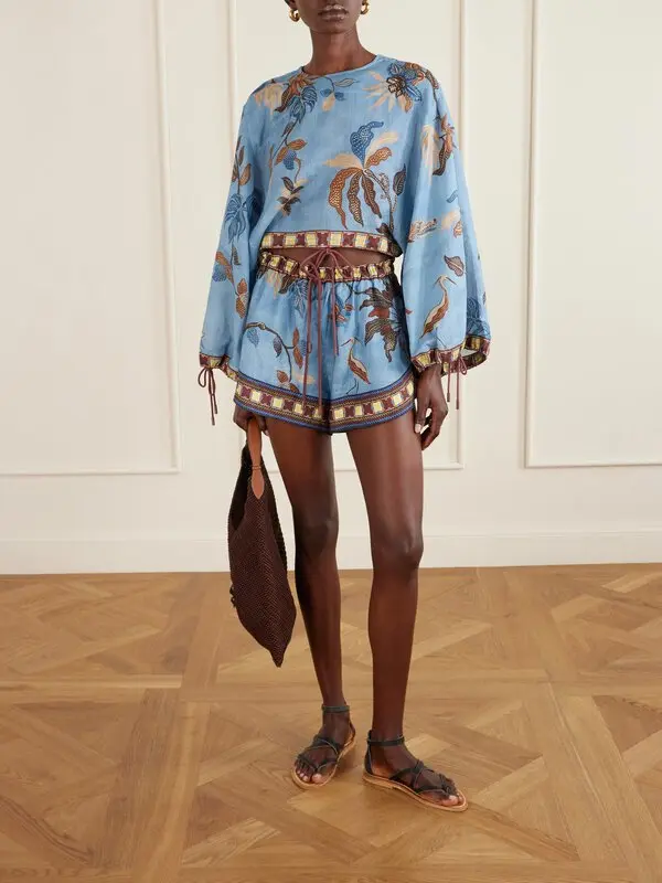 ALEMAIS Georgie Cropped Printed Ramie Blouse - Multi