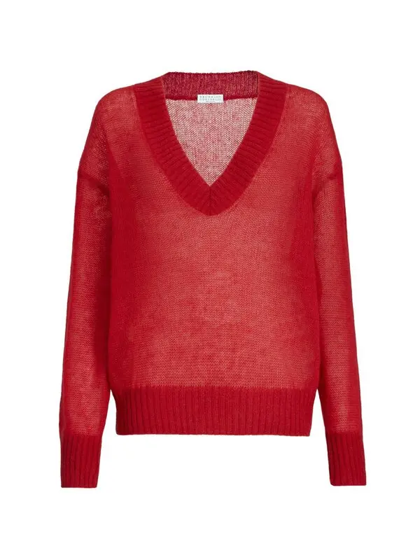 Brunello Cucinelli Wool V-neck Jumper - Red