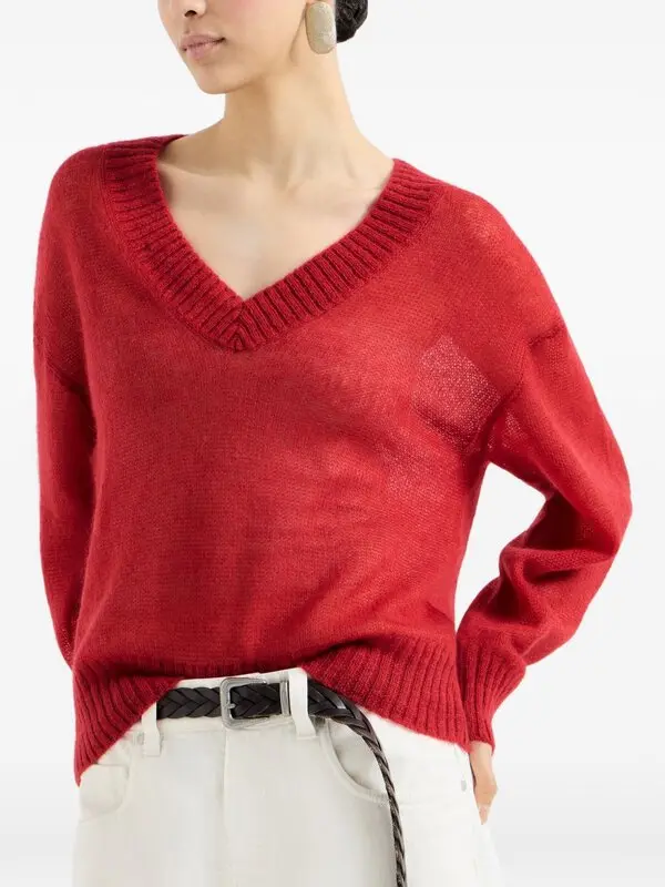 Brunello Cucinelli Wool V-neck Jumper - Red