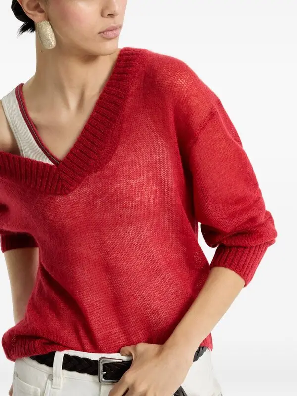 Brunello Cucinelli Wool V-neck Jumper - Red