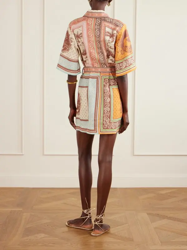 ALEMAIS Alberta Printed Linen Mini Shirt Dress