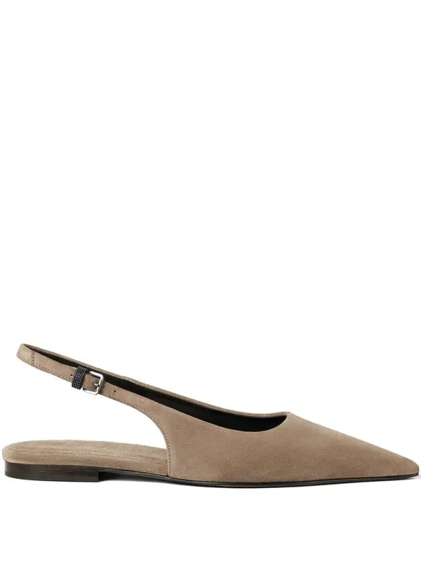 Brunello Cucinelli Leather Slingback Ballets - Beige