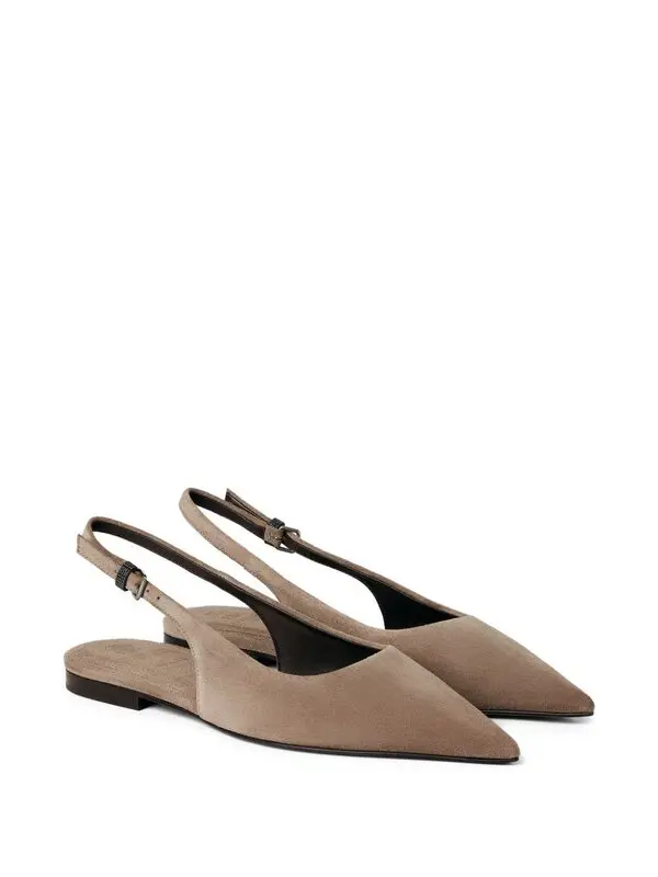 Brunello Cucinelli Leather Slingback Ballerinas - Beige