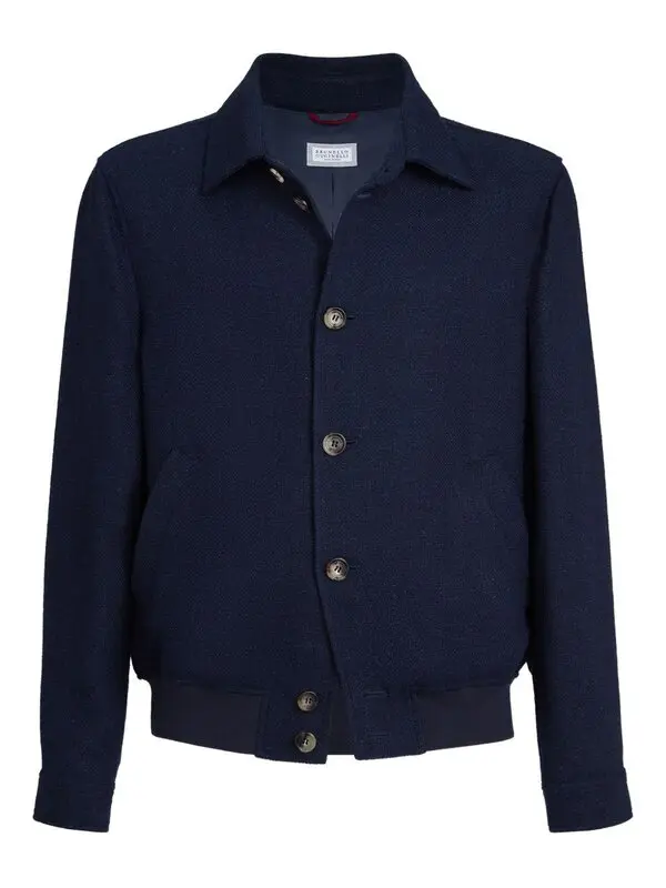 Brunello Cucinelli Linen And Silk Blend Blouson Jacket - Blue