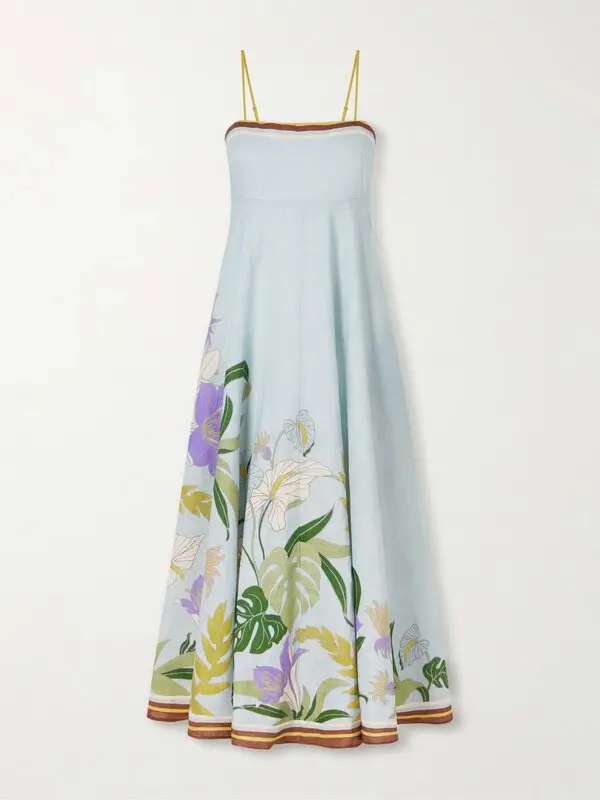 ALEMAIS Alfie Floral-print Linen Midi Dress - Blue