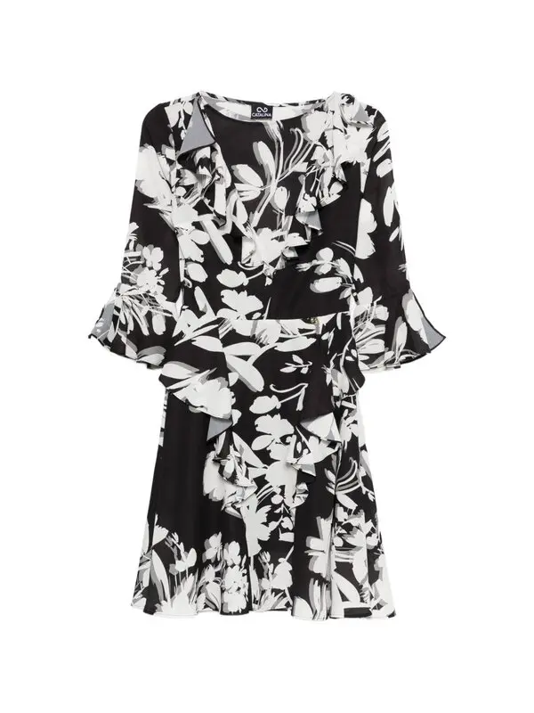 CATALINA Printed Ruffled Short Dress - Black