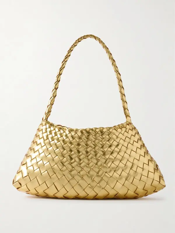 Dragon Diffusion Rosanna Mini Woven Metallic Leather Tote - Gold
