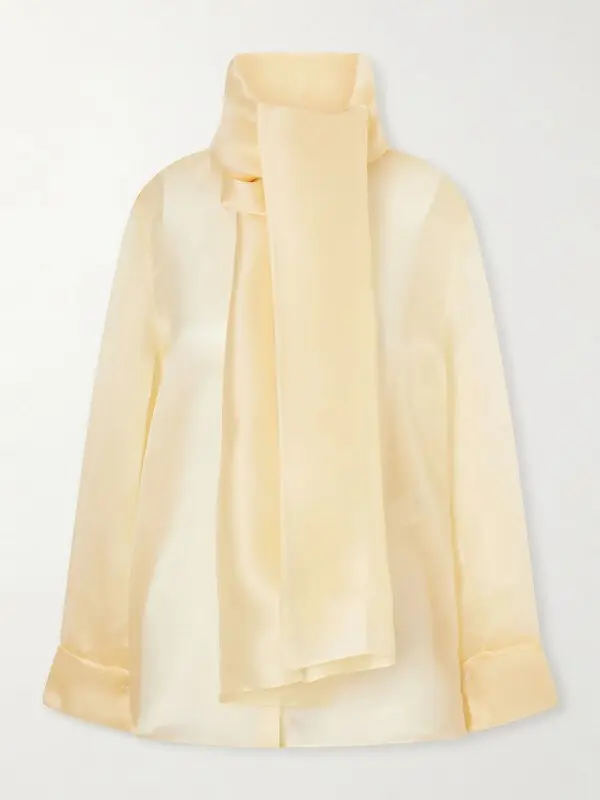 Another Tomorrow Bow-embellished Silk-organza Blouse