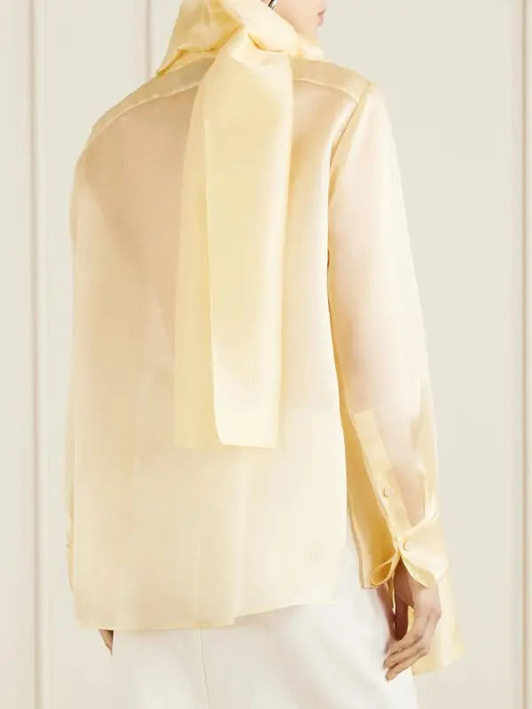 Another Tomorrow Bow-embellished Silk-organza Blouse