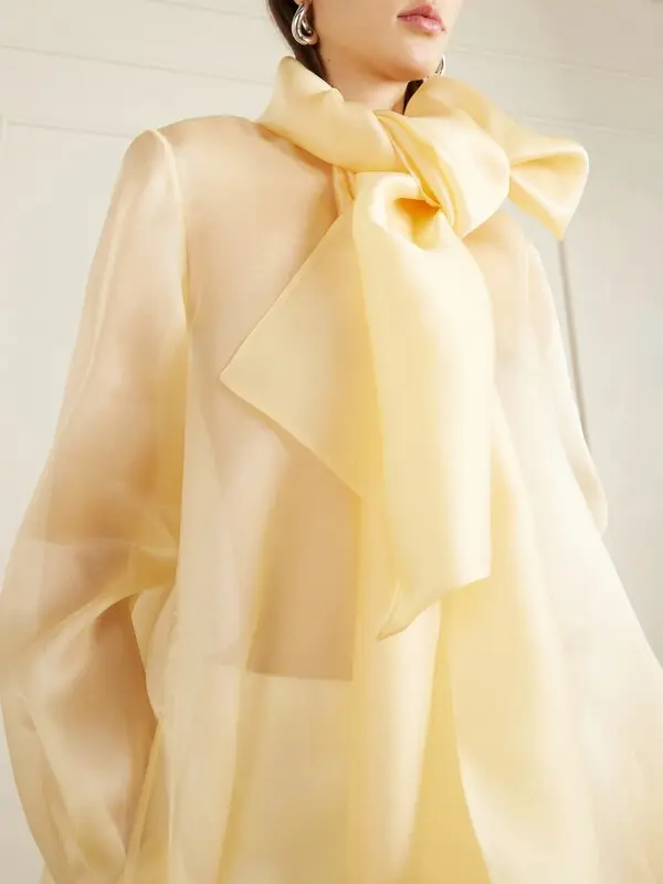Another Tomorrow Bow-embellished Silk-organza Blouse
