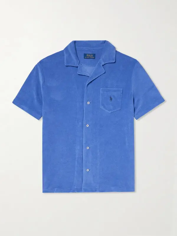 Polo Ralph Lauren Camp-collar Logo-embroidered Cotton-blend Terry Shirt - Blue