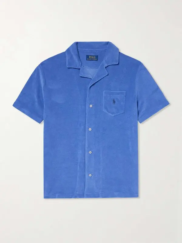 Polo Ralph Lauren Camp-collar Logo-embroidered Cotton-blend Terry Shirt - Navy