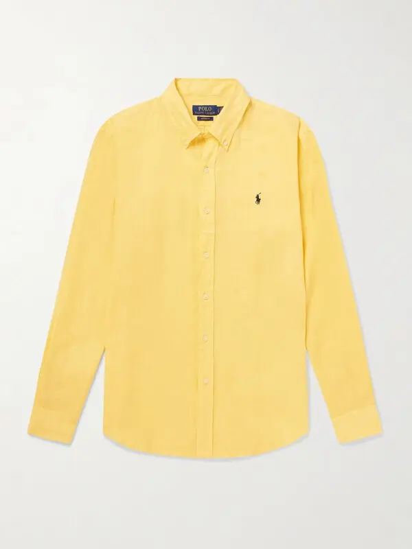 Polo Ralph Lauren Button-down Collar Logo-embroidered Linen Shirt - Yellow