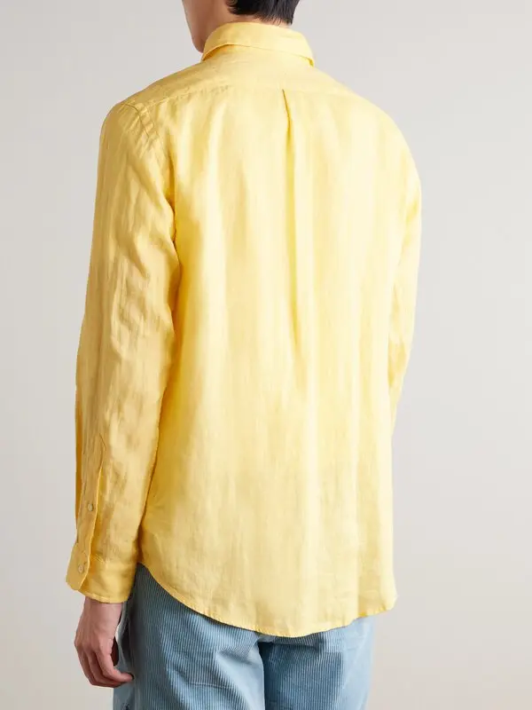 Polo Ralph Lauren Button-down Collar Logo-embroidered Linen Shirt - Yellow