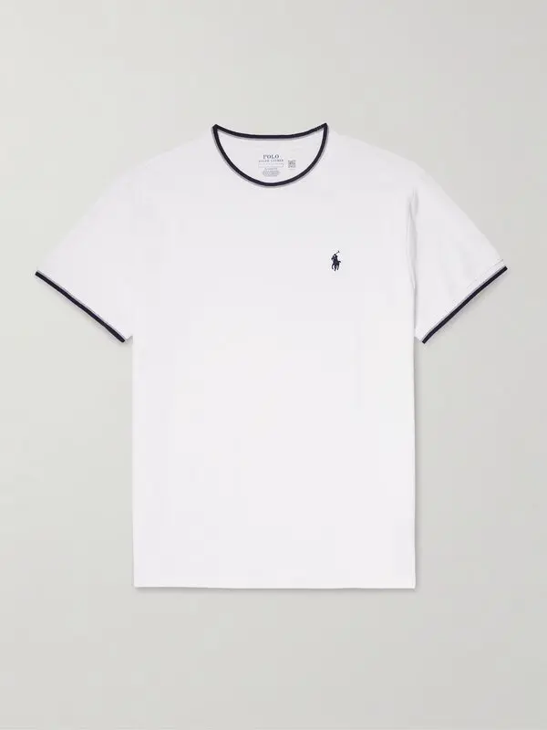 Polo Ralph Lauren Contrast-tipped Embroidered Cotton-blend Jersey T-shirt - White