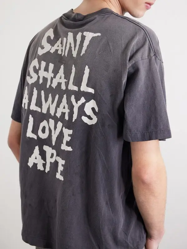 SAINT MXXXXXX Bape® Distressed Printed Cotton-jersey T-shirt