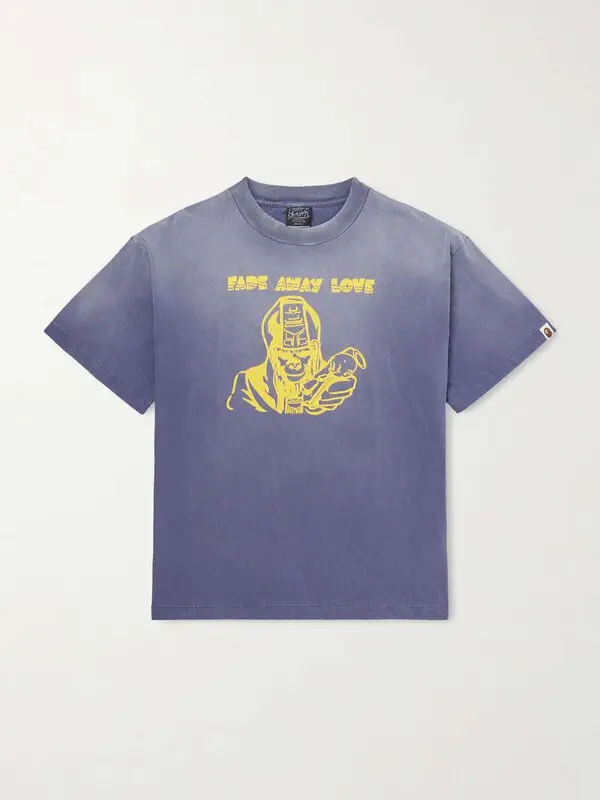 SAINT MXXXXXX Bape® Distressed Printed Cotton-jersey T-shirt - Navy