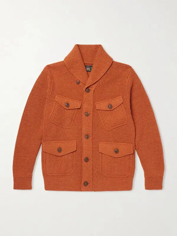 Ralph Lauren Shawl-collar Ribbed Cotton And Wool-blend Cardigan - Orange