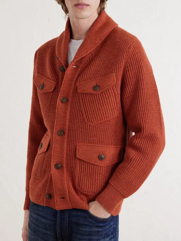 Ralph Lauren Shawl-collar Ribbed Cotton And Wool-blend Cardigan