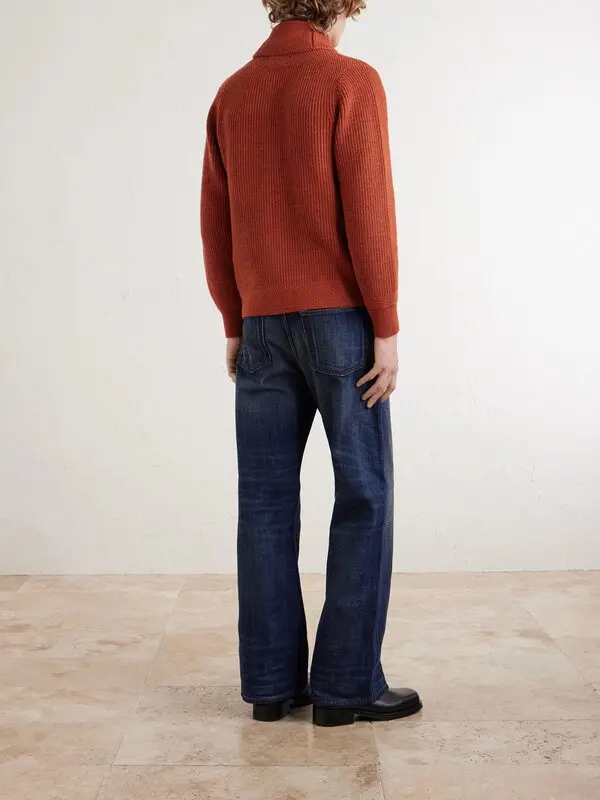 Ralph Lauren Shawl-collar Ribbed Cotton And Wool-blend Cardigan