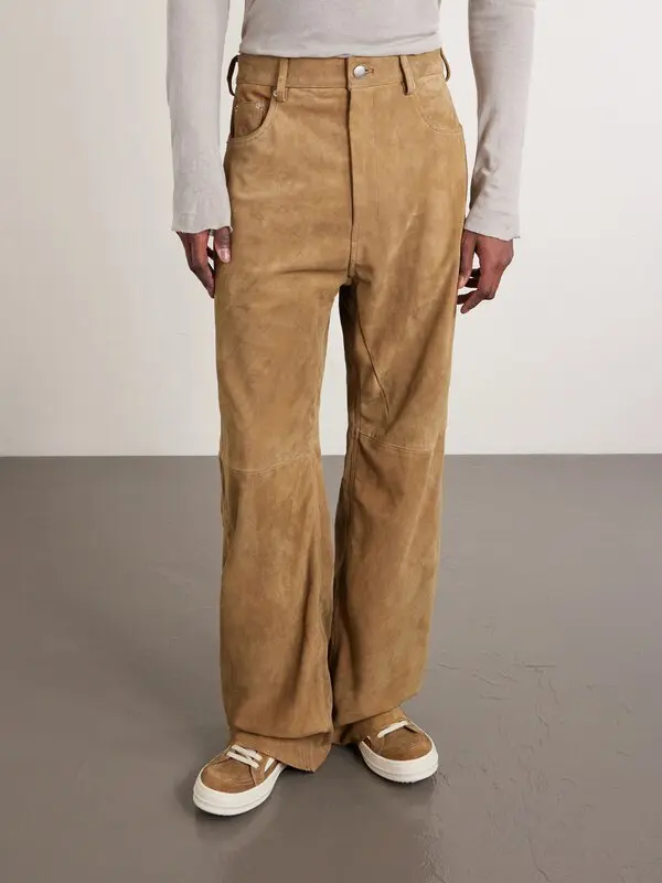 Rick Owens Geth Panelled Wide-leg Suede Trousers - Brown