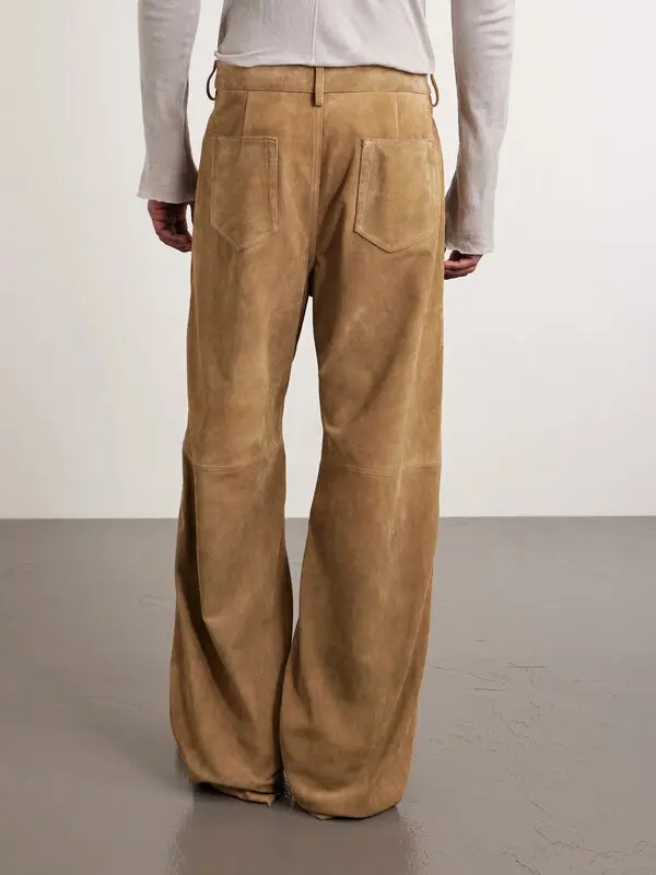 Rick Owens Geth Panelled Wide-leg Suede Trousers - Brown