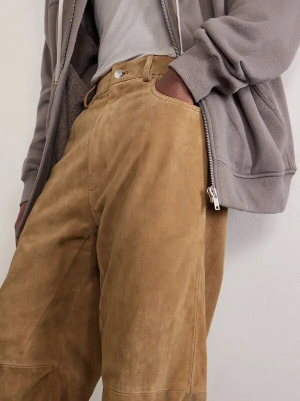 Rick Owens Geth Panelled Wide-leg Suede Trousers - Brown