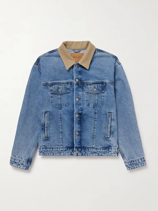 Nn07 Roy 1882 Corduroy-trimmed Organic Denim Jacket - Blue