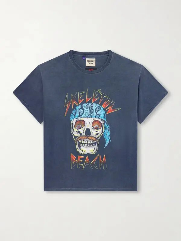 GALLERY DEPT. Skeleton Beach Distressed Printed Cotton T-shirt - Black