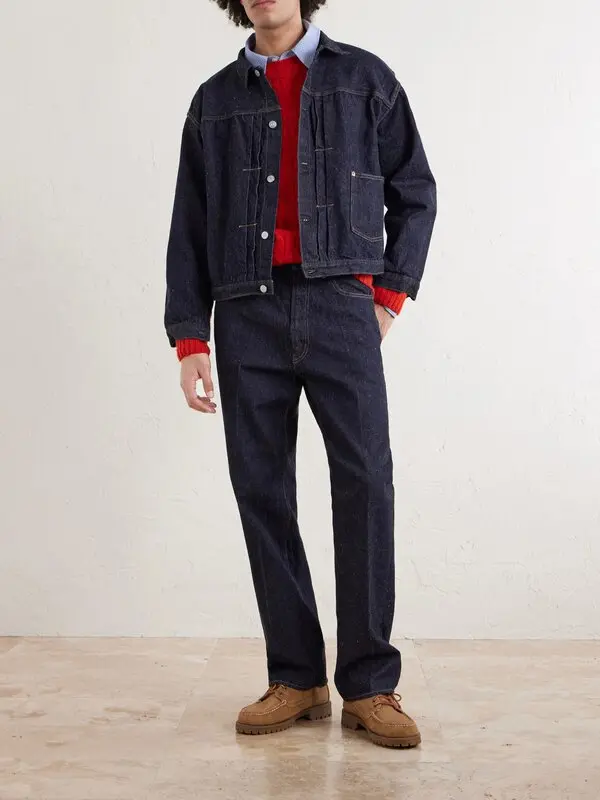 KAPTAIN SUNSHINE Pleated Selvedge Denim Trucker Jacket