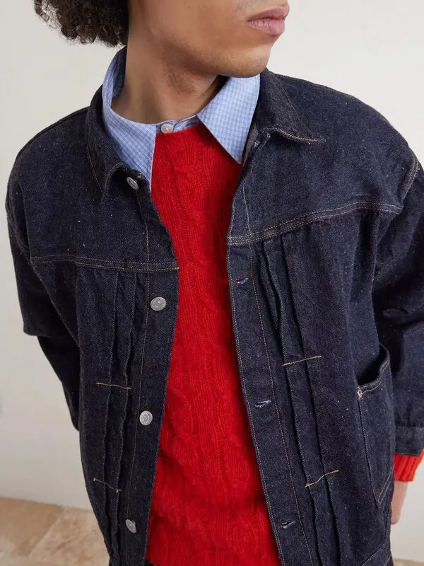 KAPTAIN SUNSHINE Pleated Selvedge Denim Trucker Jacket