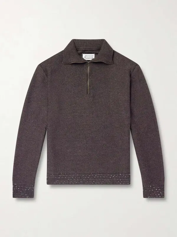 MAISON MARGIELA Embroidered Stretch-wool Half-zip Sweater - Brown