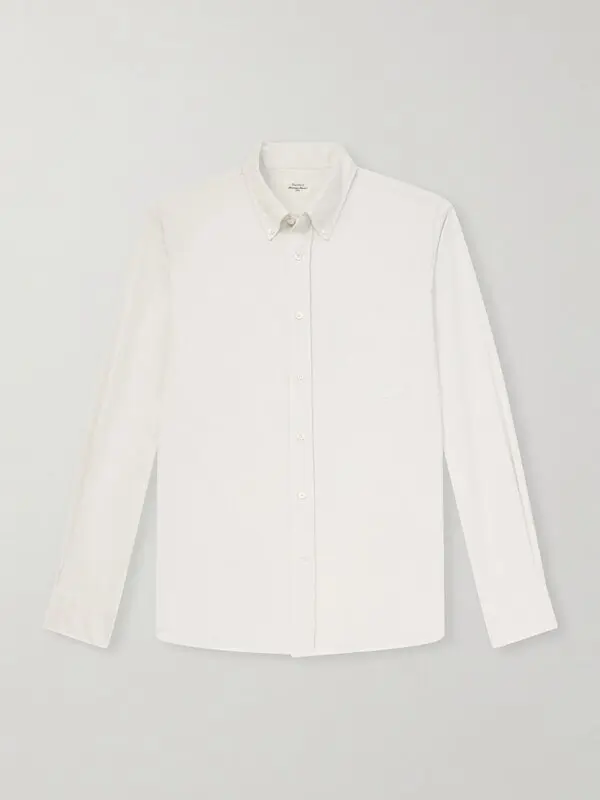 Hartford Pitt Button-down Collar Tencel™ Lyocell, Cotton And Linen-blend Shirt - Neutrals