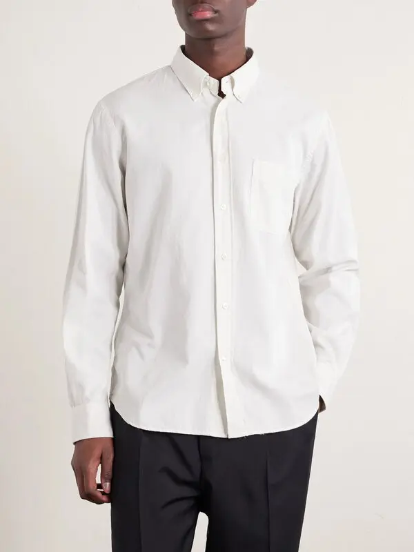 Hartford Pitt Button-down Collar Tencel™ Lyocell, Cotton And Linen-blend Shirt - Neutrals