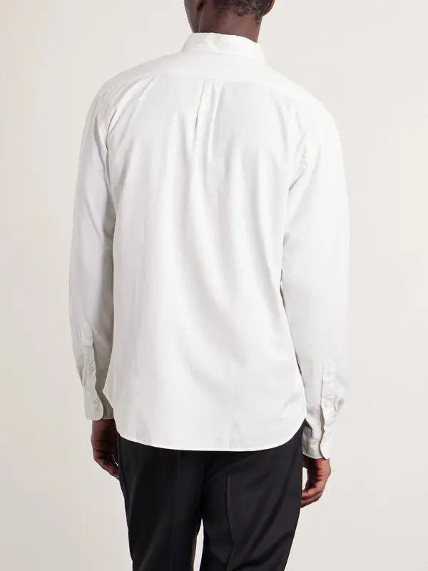 Hartford Pitt Button-down Collar Tencel™ Lyocell, Cotton And Linen-blend Shirt - Neutrals
