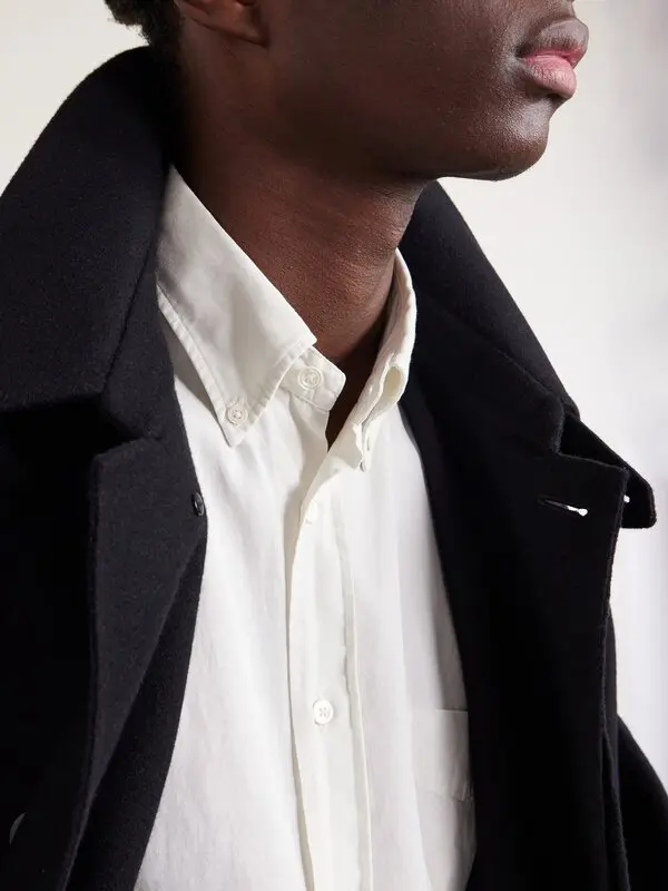 Hartford Pitt Button-down Collar Tencel™ Lyocell, Cotton And Linen-blend Shirt - Neutrals