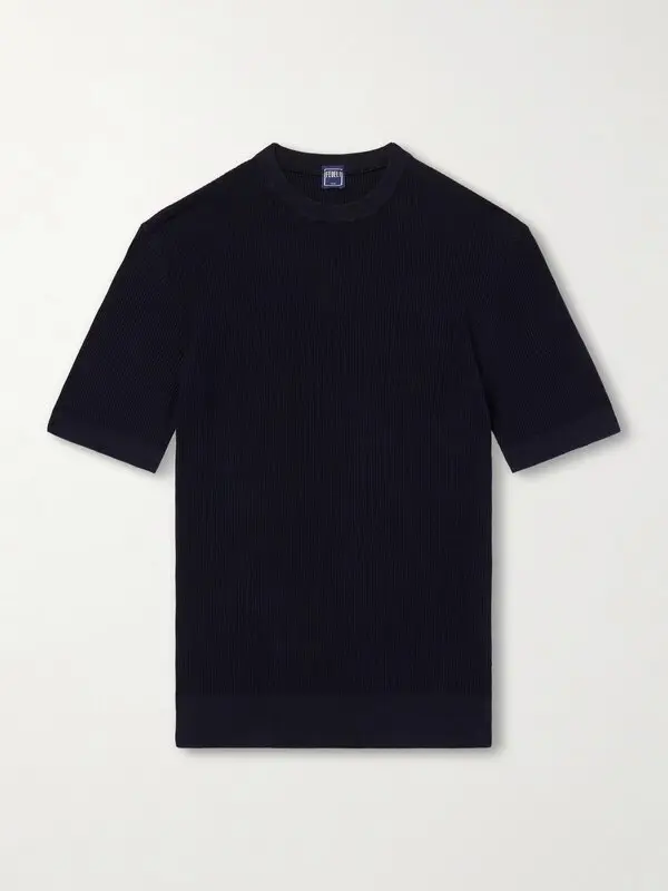 Fedeli Ribbed Cotton T-shirt - Blue